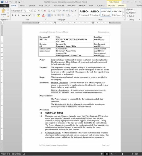 Progress Billing Procedure Progress Billing Procedure 1659