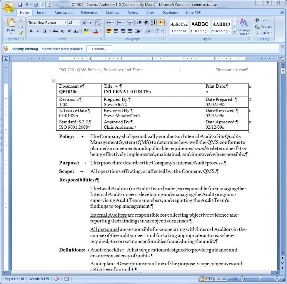 Procedure Manual Template Word Free | DocTemplates Procedure Manual Template Word Free | DocTemplates