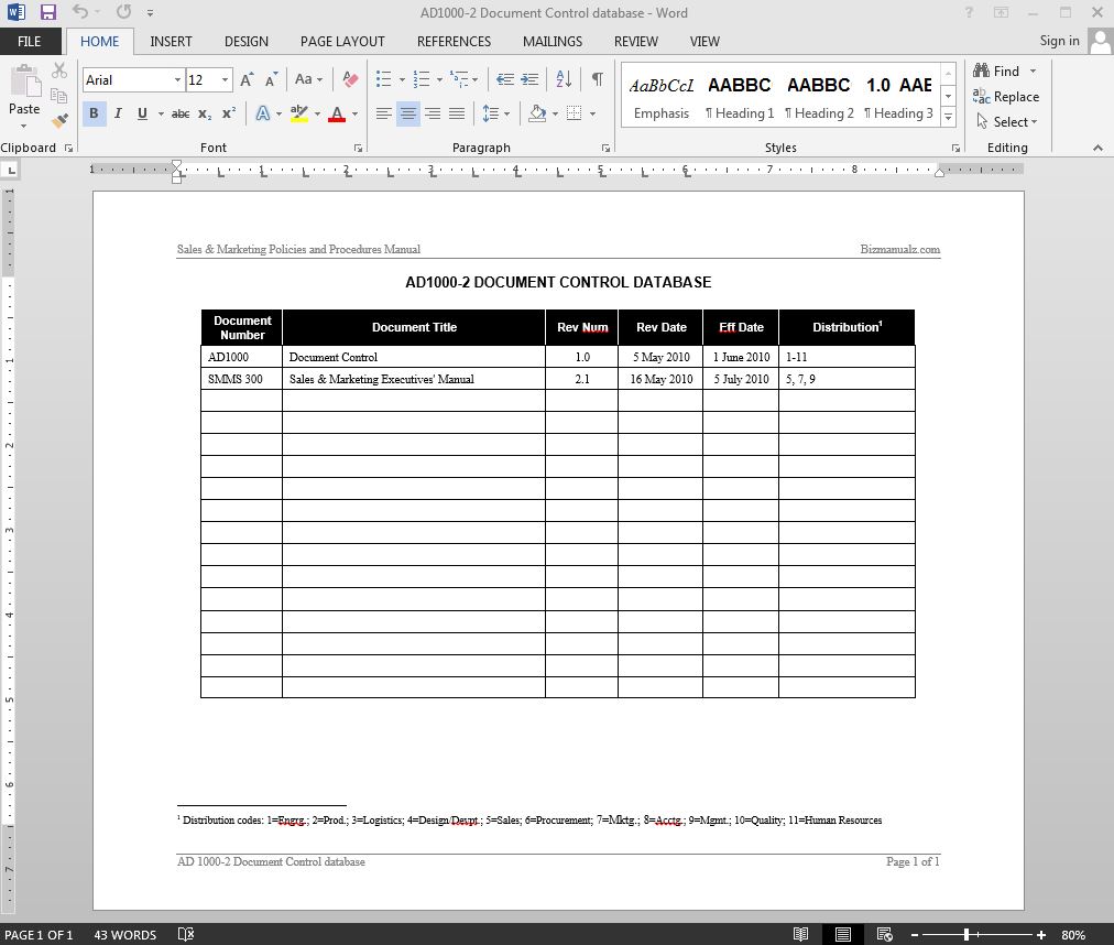 Document Control Database Log Template Document Control Database Log Template