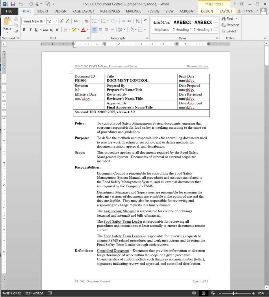 Iso 9001 Document Control Procedure Example - Free Documents Iso 9001 Document Control Procedure Example - Free Documents